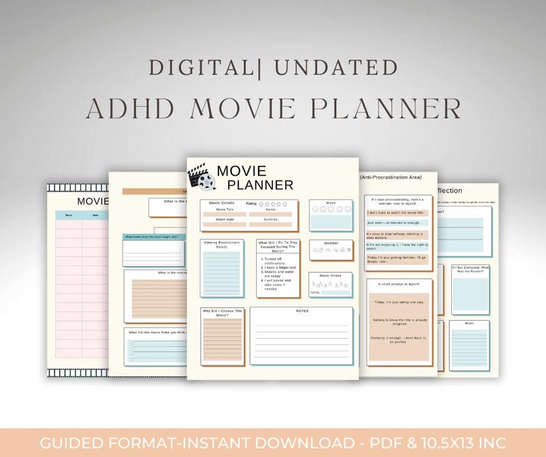 ADHD Movie Planner, Movie Review Journal, Movie Bucket List, Movie ...