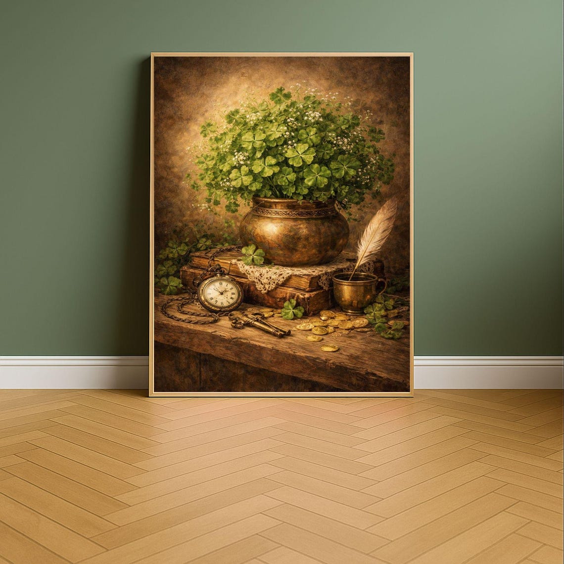 Vintage Shamrock Still Life Wall Art, St Patrick’s Day Decor, Irish ...