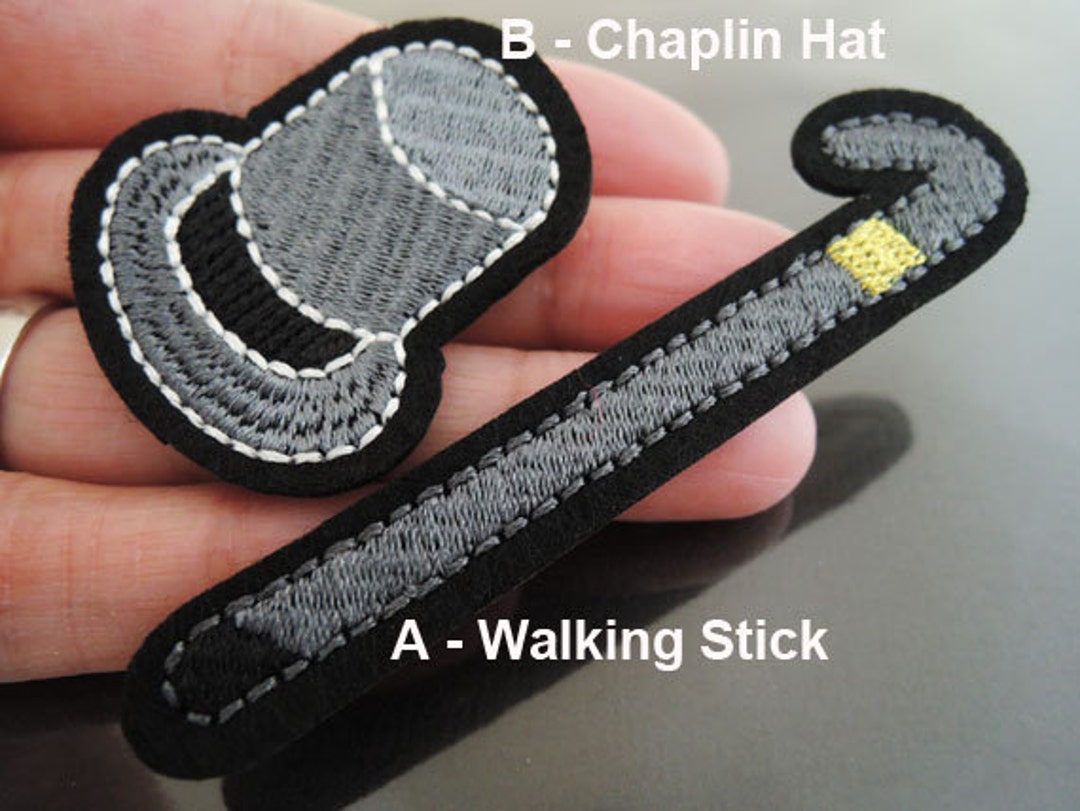 Iron on Patch - Walking Stick Patch or Chaplin Hat Patch Men Patch Gray ...