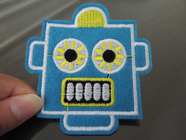 Robot Patches Iron on Patches or Sewing on Patch Blue Yellow | Etsy