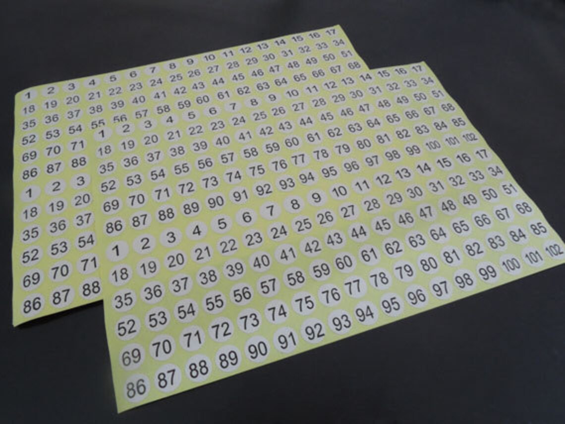 1-102 Number Stickers Small Round Black Number Sticker - Etsy