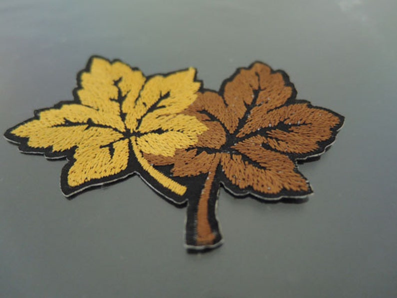 Iron on Patch or Sewing on Embroidery Two Brown Leaves Patches ...