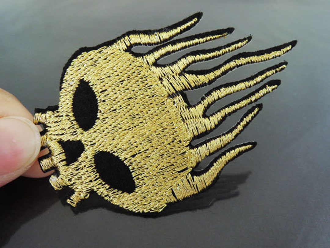 Iron on Patch - Gold Skull Patch Ghost Patches Gold Iron on Applique ...
