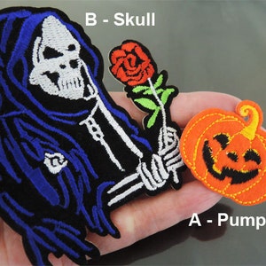 Halloween Patches - Iron on Patches or Sewing on Patch Ghost Skeleton ...