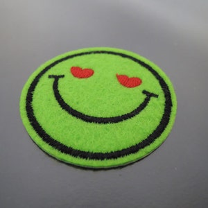 Smile Face With Love Eye Patches Green Patch Applique Embroidered Patch ...