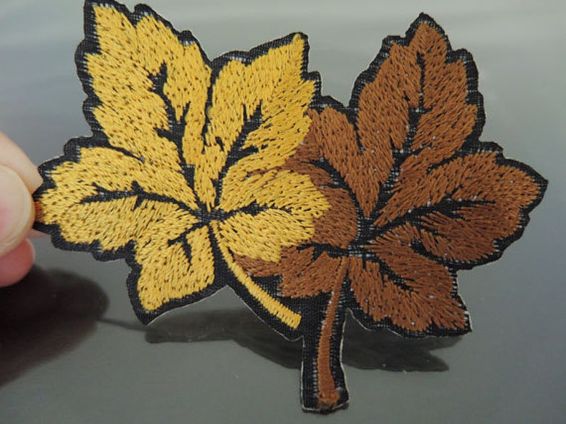 Iron on Patch or Sewing on Embroidery Two Brown Leaves Patches ...