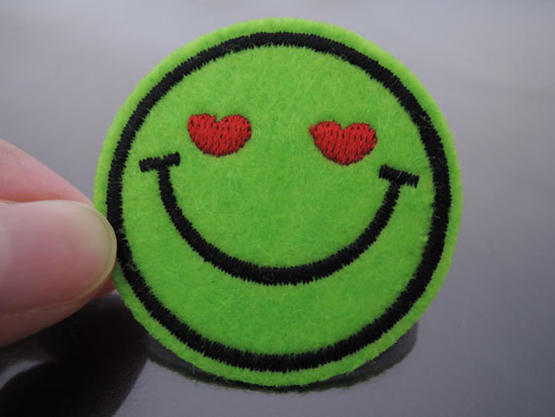 Smile Face With Love Eye Patches Green Patch Applique Embroidered Patch ...