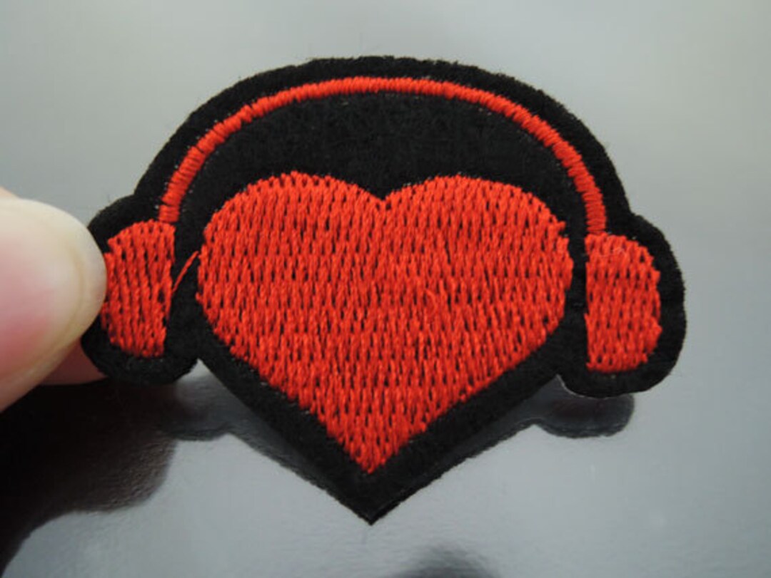 Iron on Patch - Red Headphone With Love Heart Patches Music Iron on ...