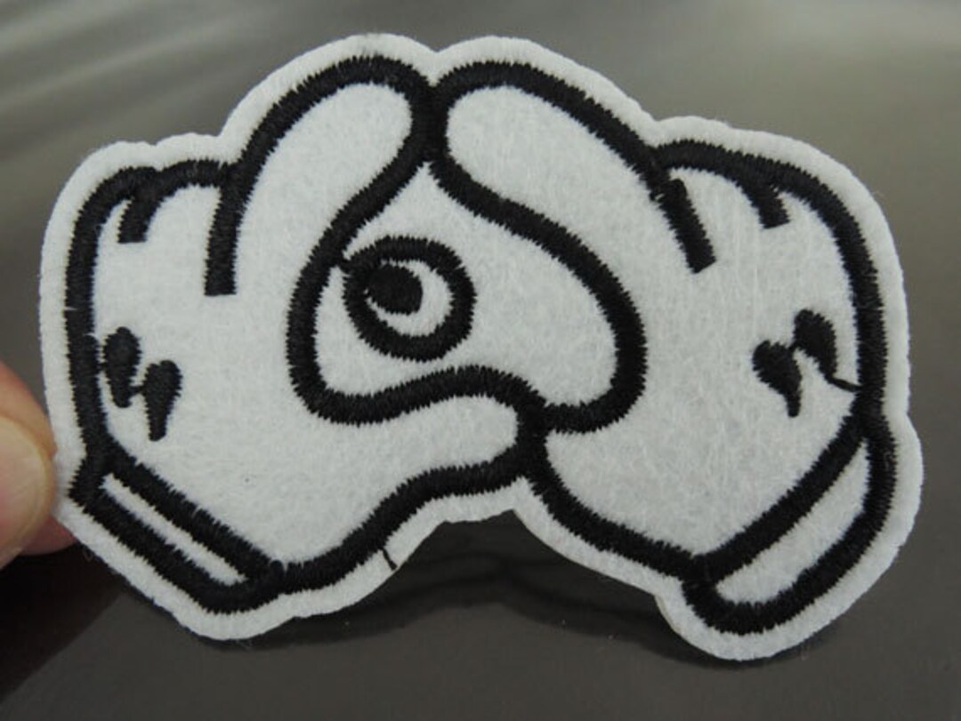 Iron on Patch - Finger With Eye Patch Black White Hand Patches Eye ...