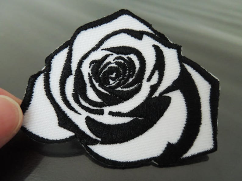 Iron on Patch - Rose Patch Black and White Rose Flower Patch Flowers ...
