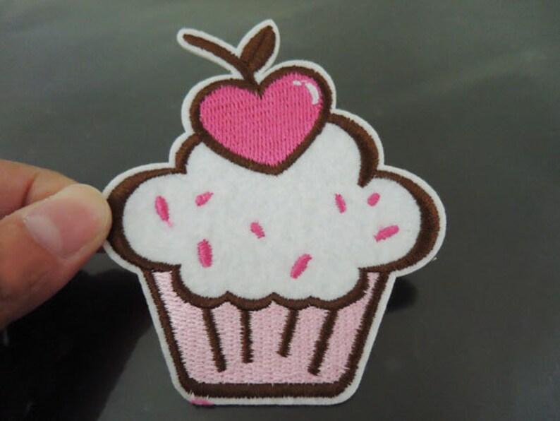 Iron on Patch Cupcake Patch Cup Cake Patches With Pink Heart - Etsy