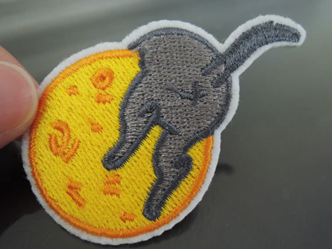 Cat Patches Iron on Patch or Sewing on Patch Animal Cat Pat With Moon ...