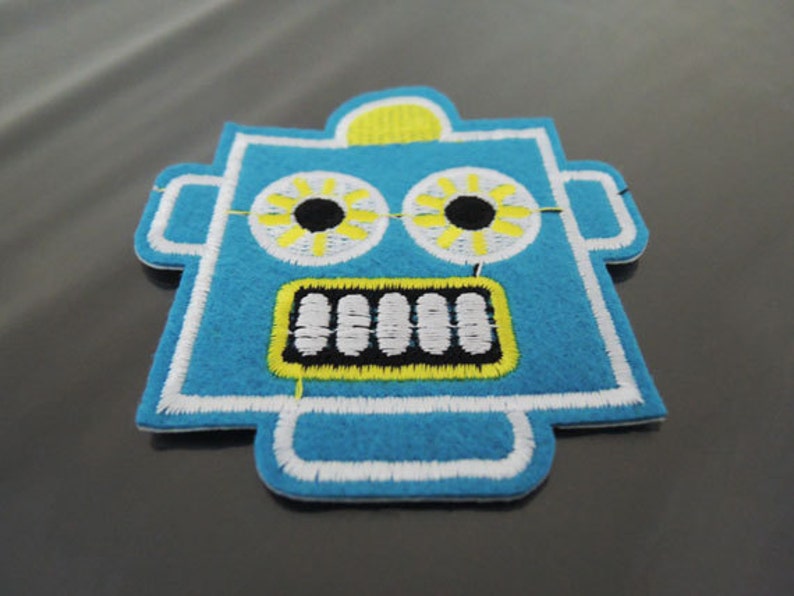 Robot Patches - Iron on Patches or Sewing on Patch Blue Yellow Patches ...