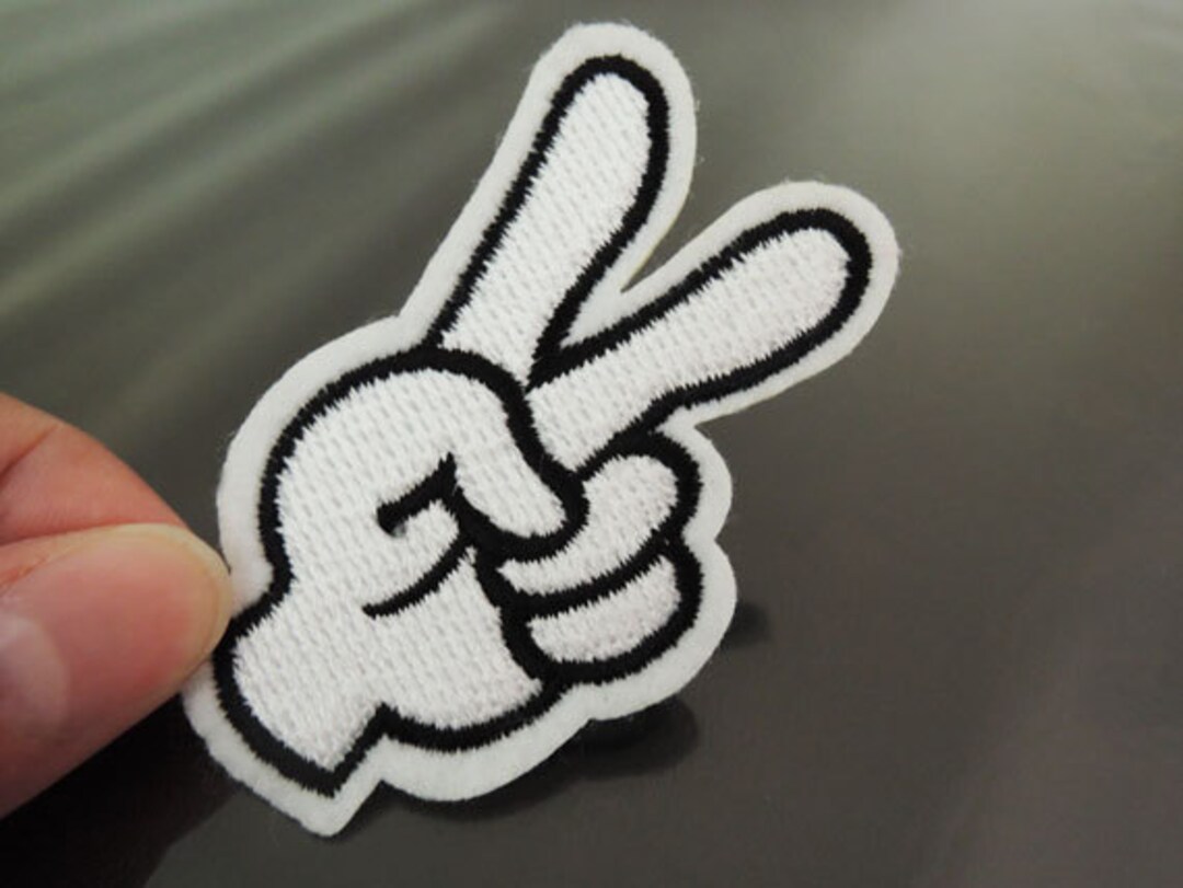 Iron on Patch - Finger Patch Cartoon Finger With Win Hand Patches Black ...