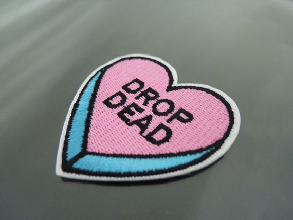 Iron on Patch - Drop Dead Heart Patch Pink Heart Love Patches Letter ...