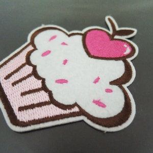 Iron on Patch Cupcake Patch Cup Cake Patches With Pink Heart Iron on ...