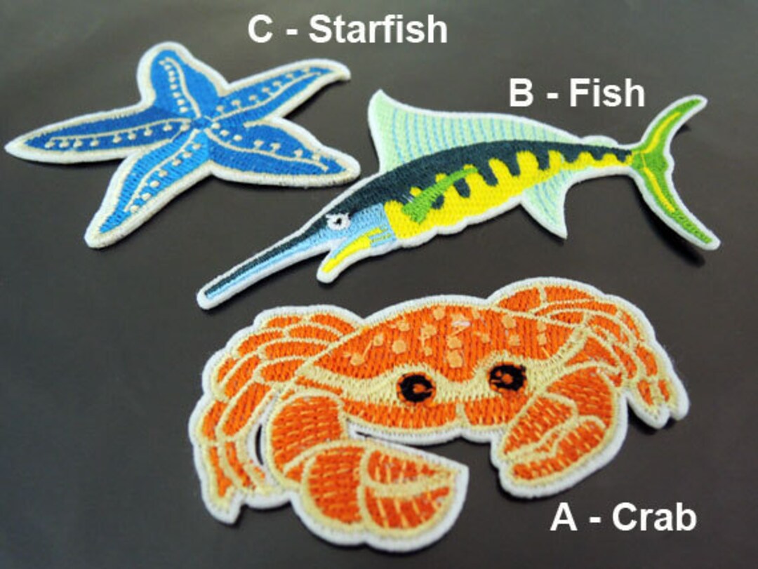 Iron on Patch - Crab Patch Fish Patch or Starfish Patch Ocean Marine ...
