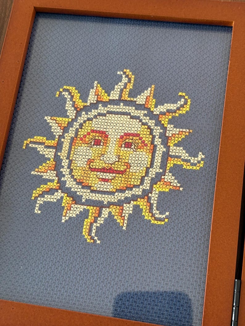 Sun and Moon Completed Cross Stitch in Bifold Frame - Etsy