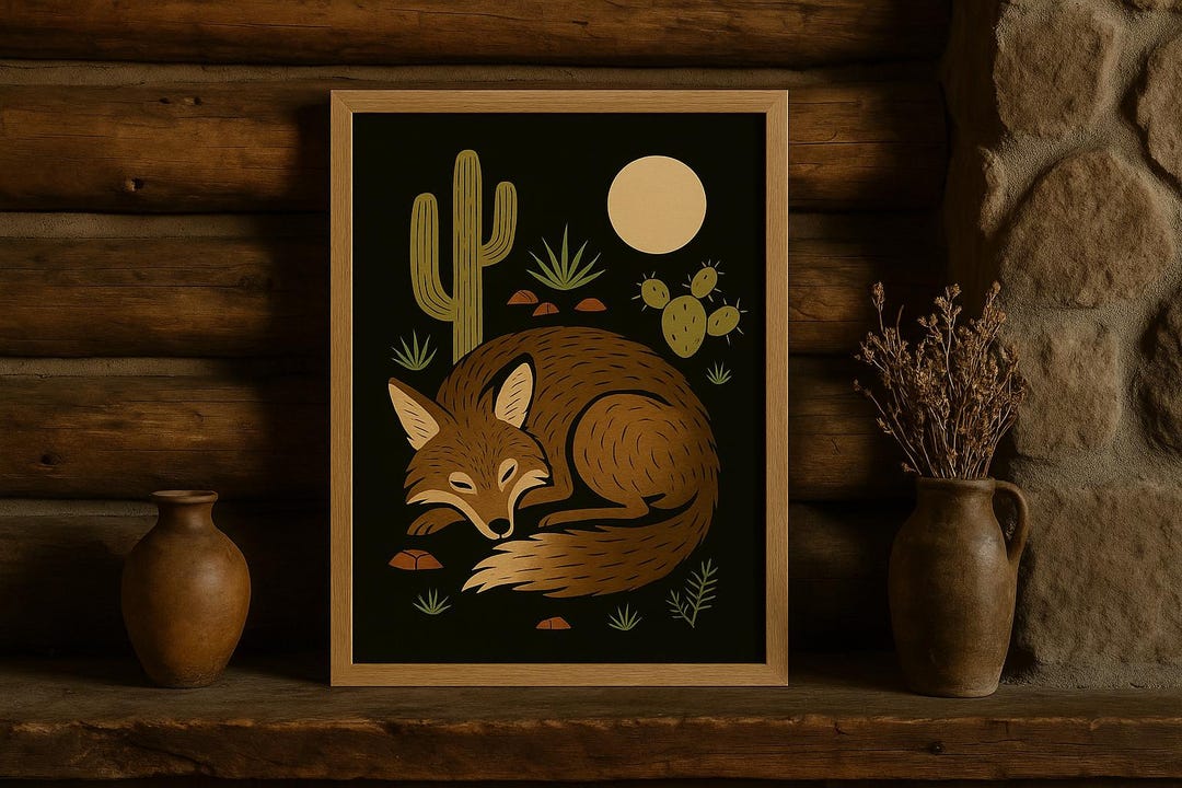 Sleeping Coyote Folk Art Animal Print - Assorted Sizes - Cottagecore ...