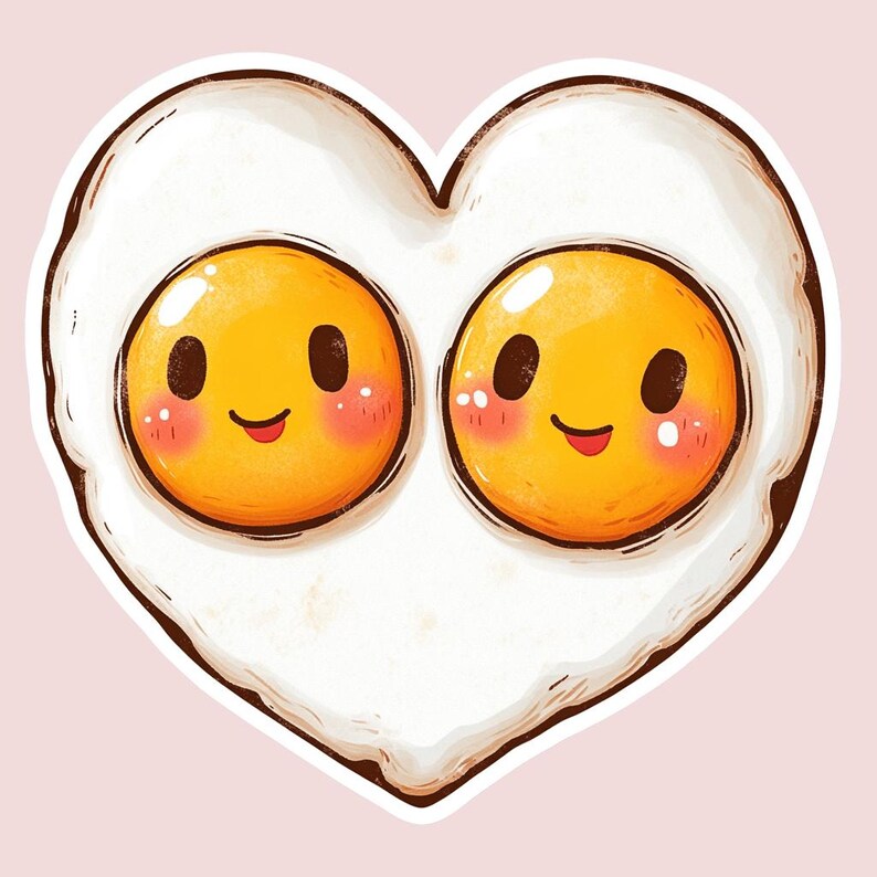 Yolkmates Kawaii Heart Egg Sticker – Cute Double Yolk Breakfast Vinyl ...