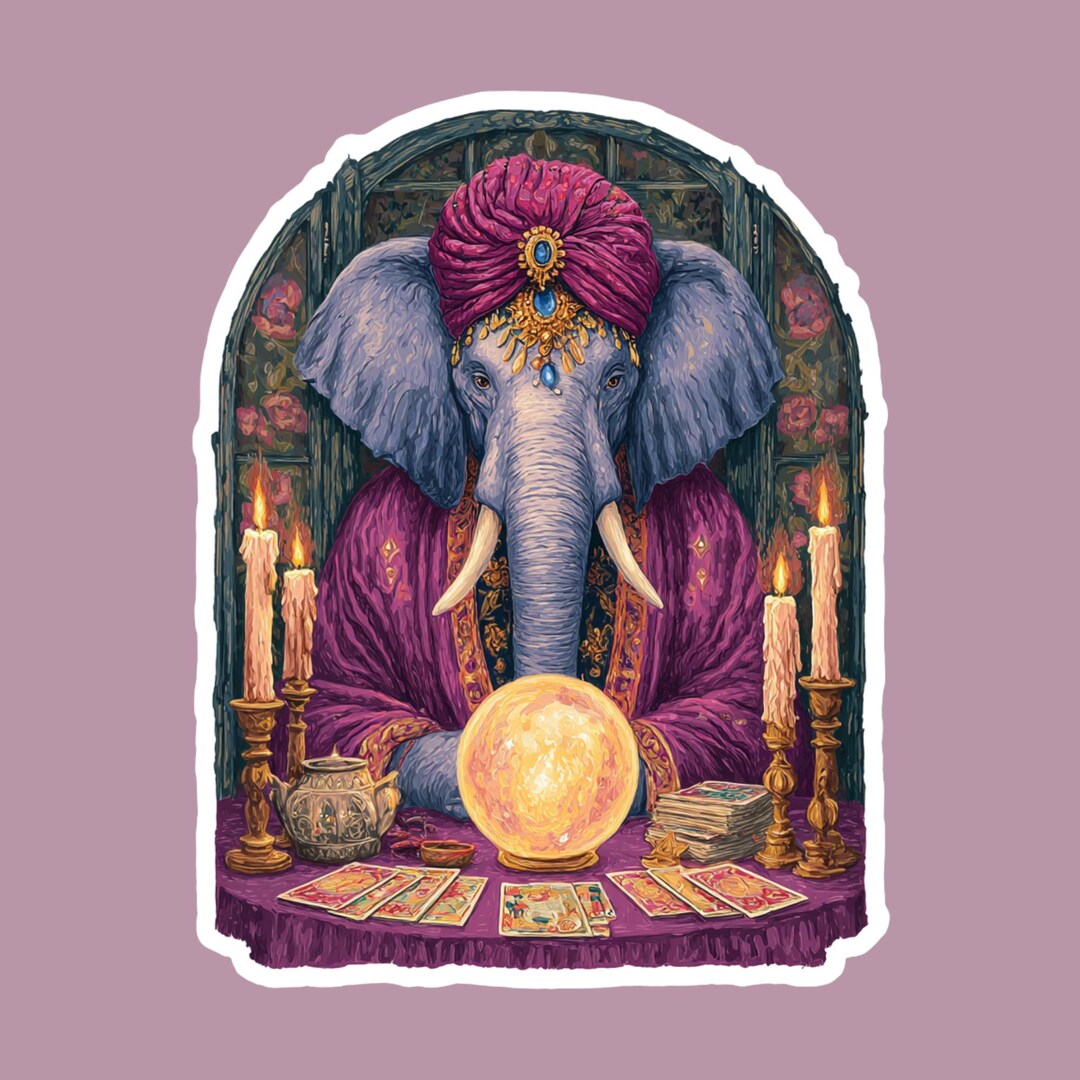 Mystic Fortune Teller Elephant Sticker Tarot Reader Elephant With ...