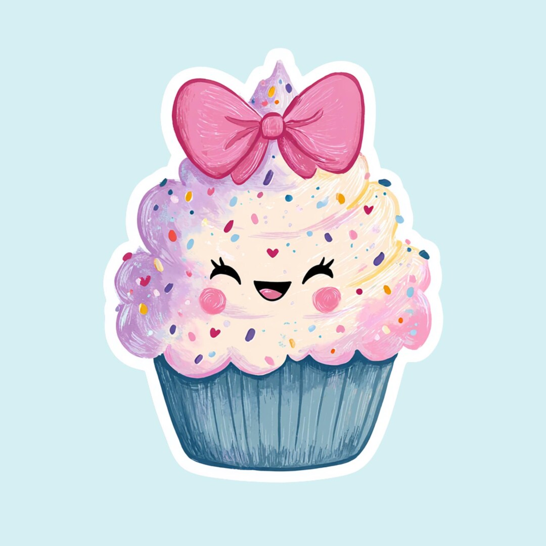 Kawaii Cupcake Vinyl Sticker: Pastel Dessert, Waterproof Laptop Decal ...