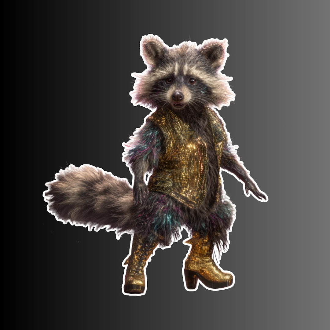 Disco Raccoon Sticker — Gold Lame Platform Boots & Pure Retro Swagger ...