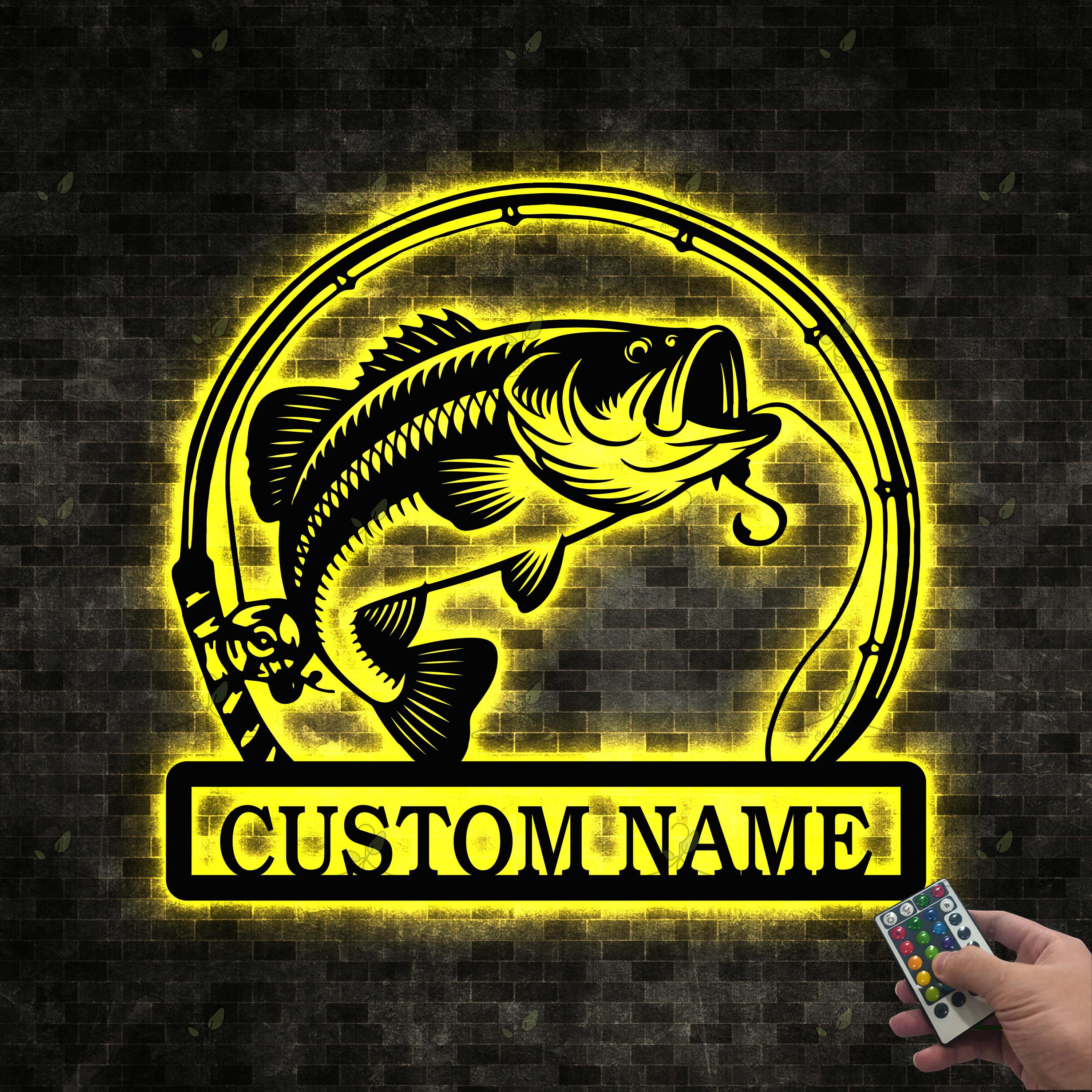 Custom Fish Metal Name LED Sign, Bass Fishing Sign, Fishing Gift for ...