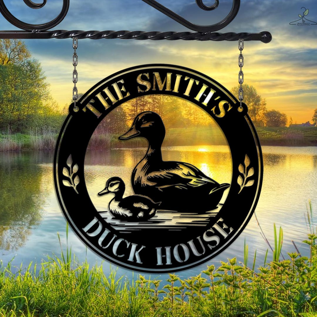Custom Duck House Metal Sign for Outdoor, Cute Duck and Duckling Metal ...