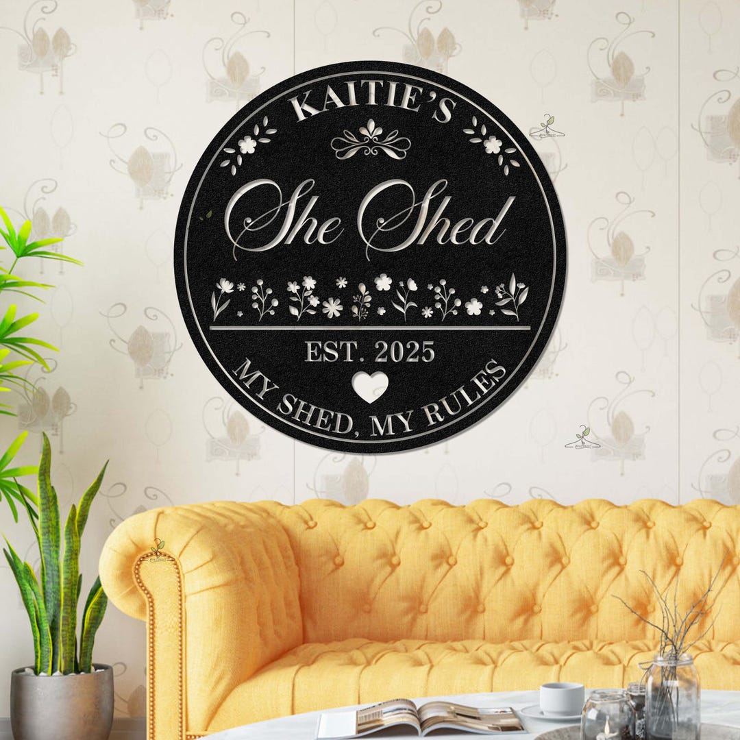 Custom She Shed Sign, Round Metal Sign, Outdoor Garden Sign, Gift for ...