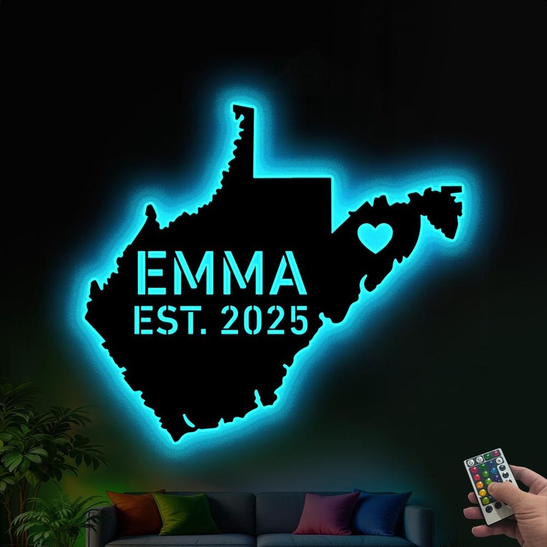 Custom West Virginia State Metal Wall Art LED Light Personalized ...