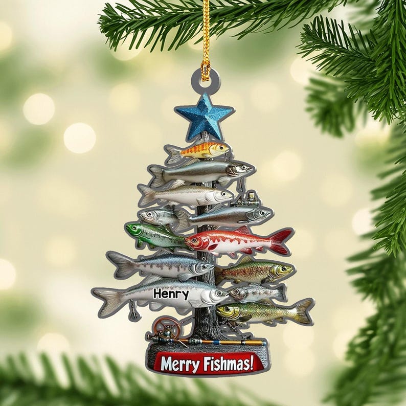 Merry Fishmas Ornament, Personalized Fishing Ornament, Custom Name ...
