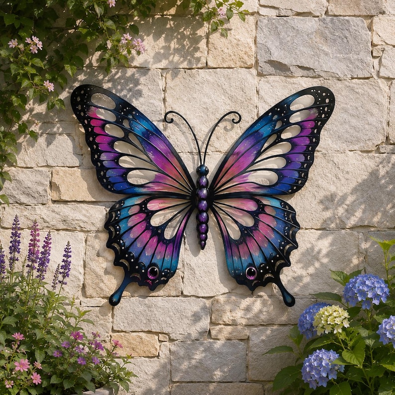 Colorful Butterfly Metal Wall Art, Garden Butterfly Wall Decor, Patio ...