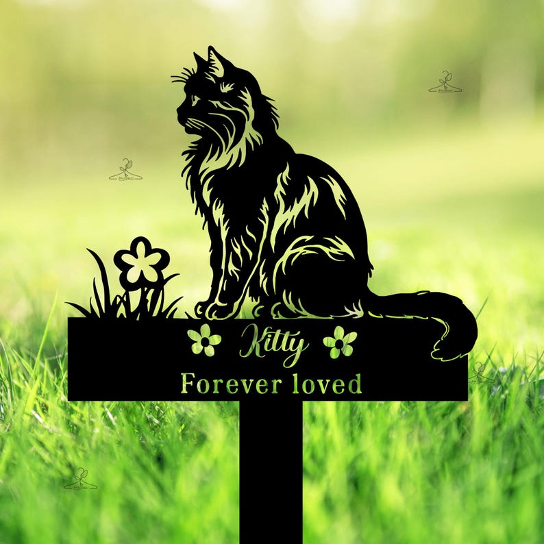 Personalized Cat Silhouette Pet Memorial, Cat Grave Marker, Cat Garden ...