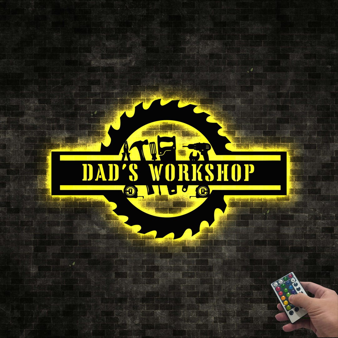 Personalized Workshop Light up Sign, Custom garage Wall Art, Man Cave Decor, Woodworking Gift ...