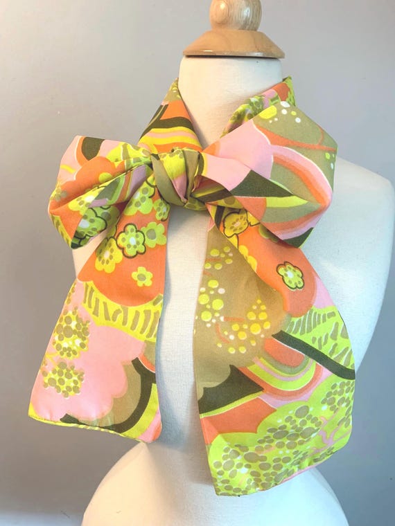 Vintage Scarf - 1960s or 1970s, Sheer Light Tan Aceta… - Gem