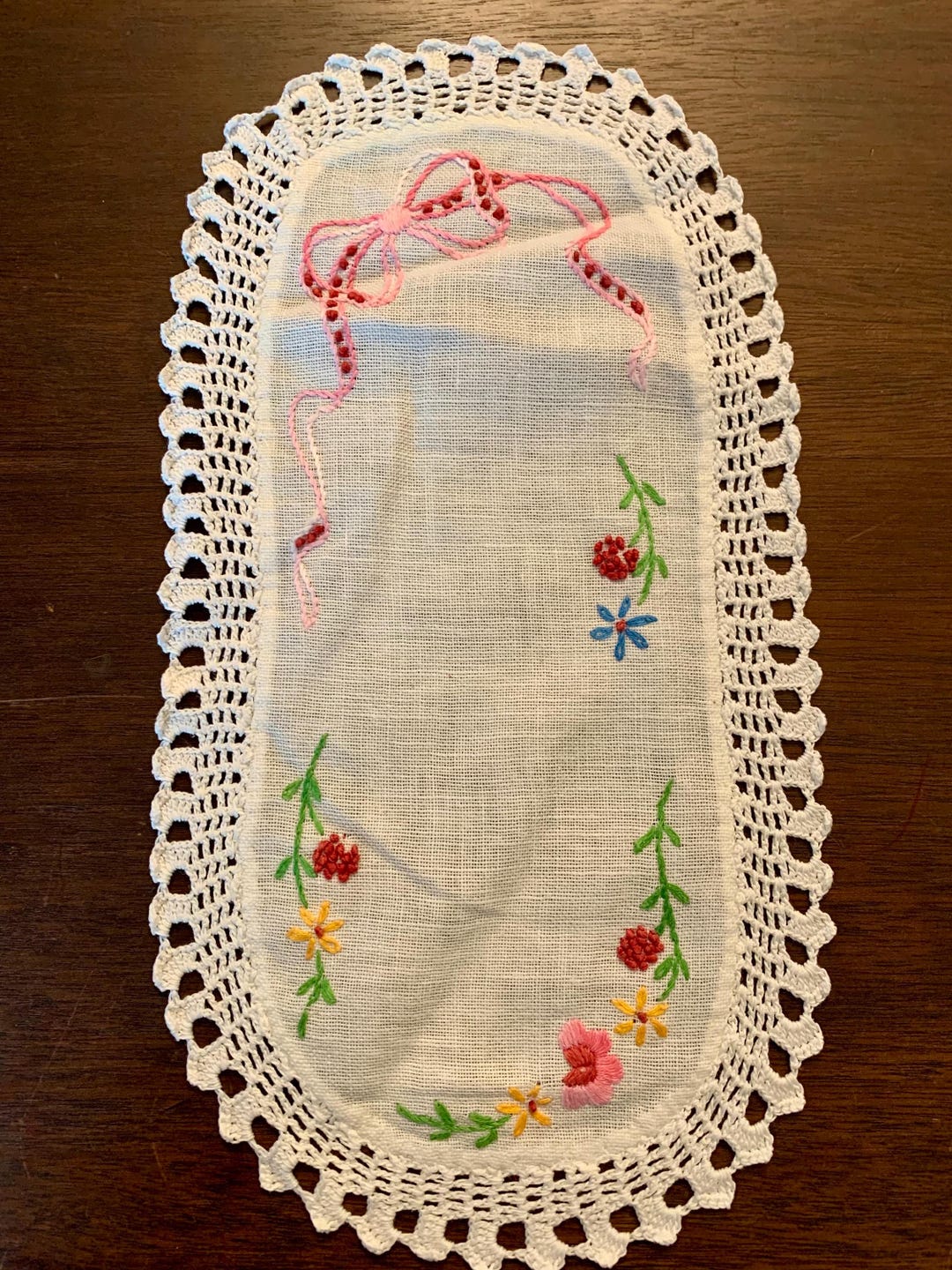 Linen Doily With Floral Bow Embroidery - Etsy