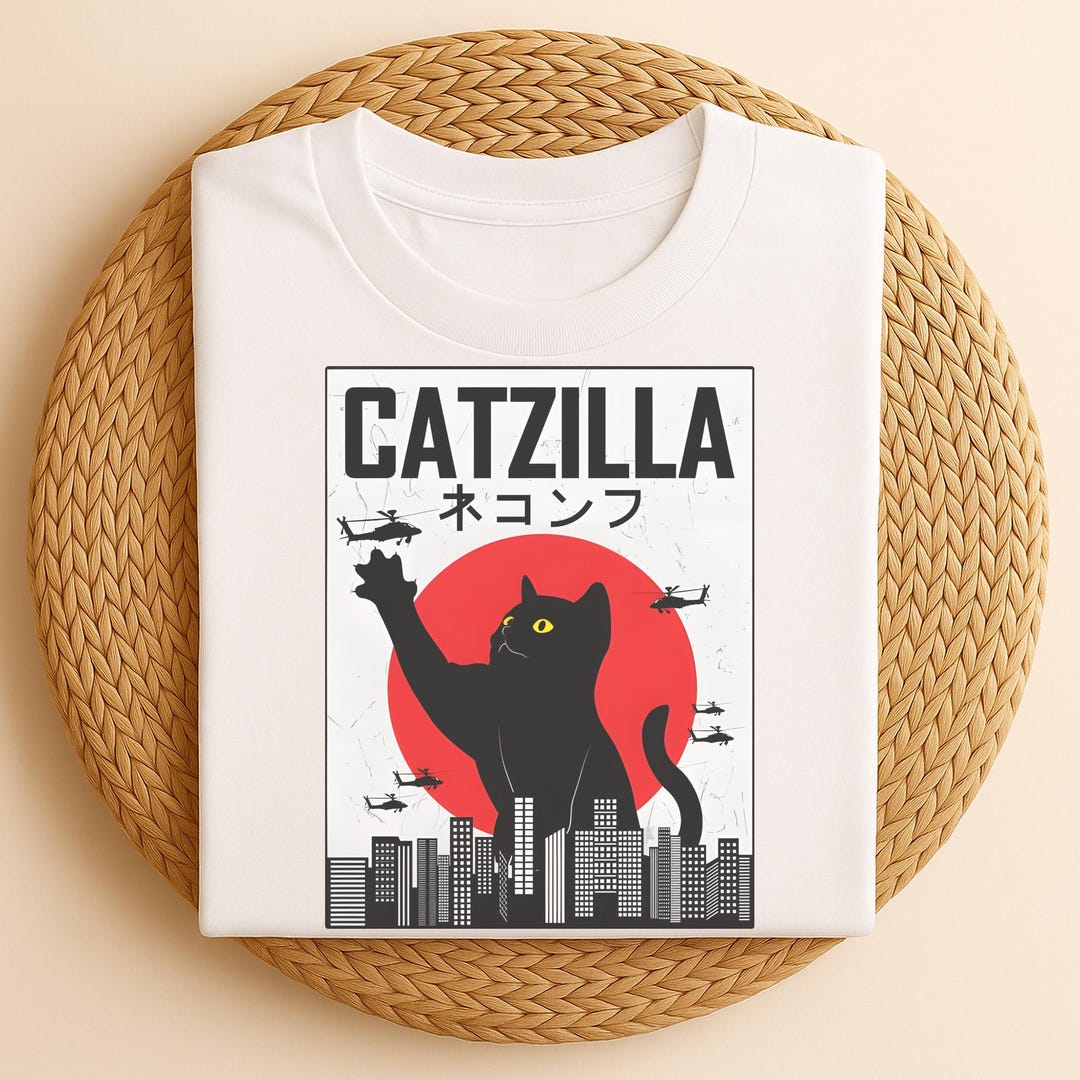 Catzilla T-shirt | Giant Cat Monster Tee | Funny Godzilla Parody Shirt ...