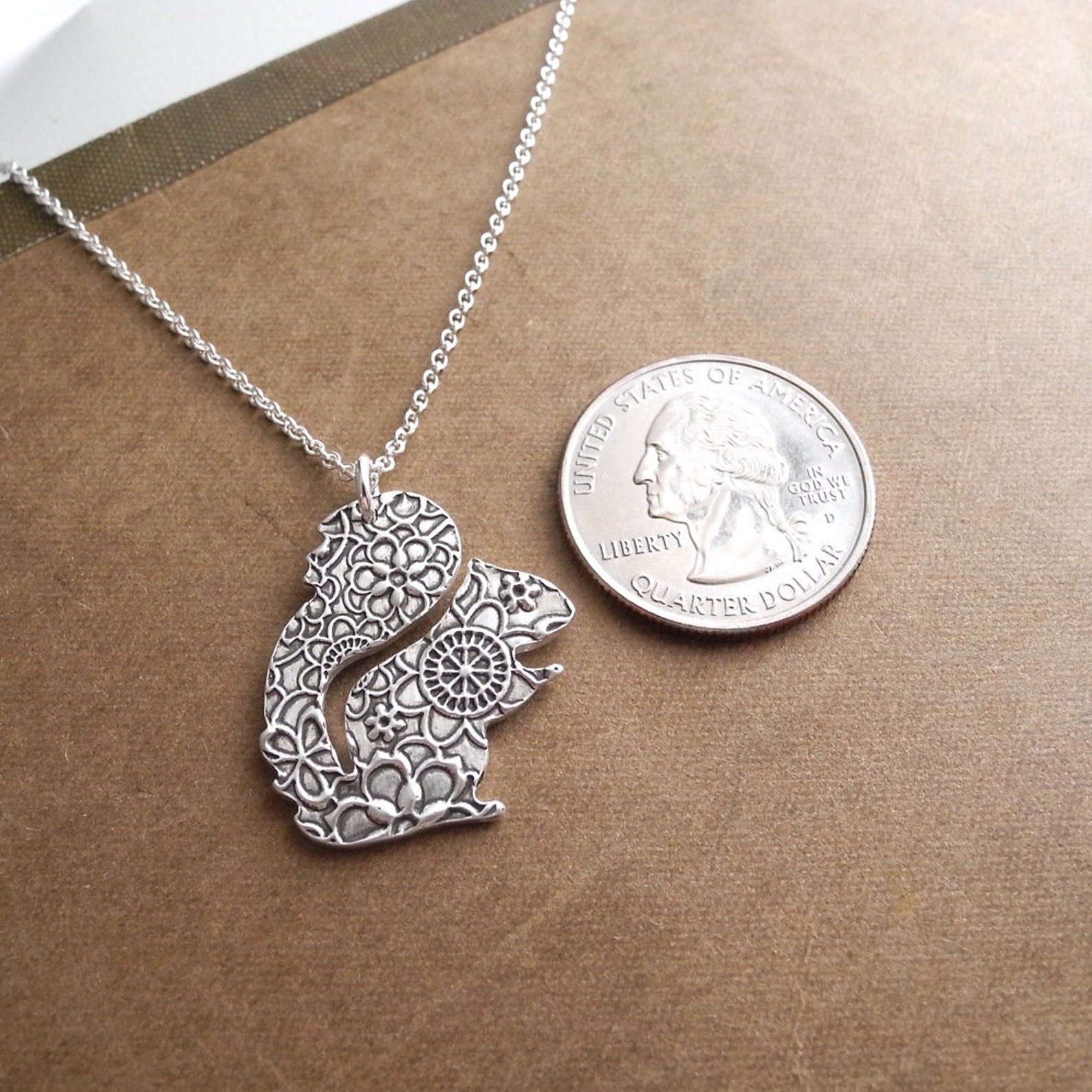 Squirrel Necklace Flowered Squirrel Pendant Fine Silver - Etsy