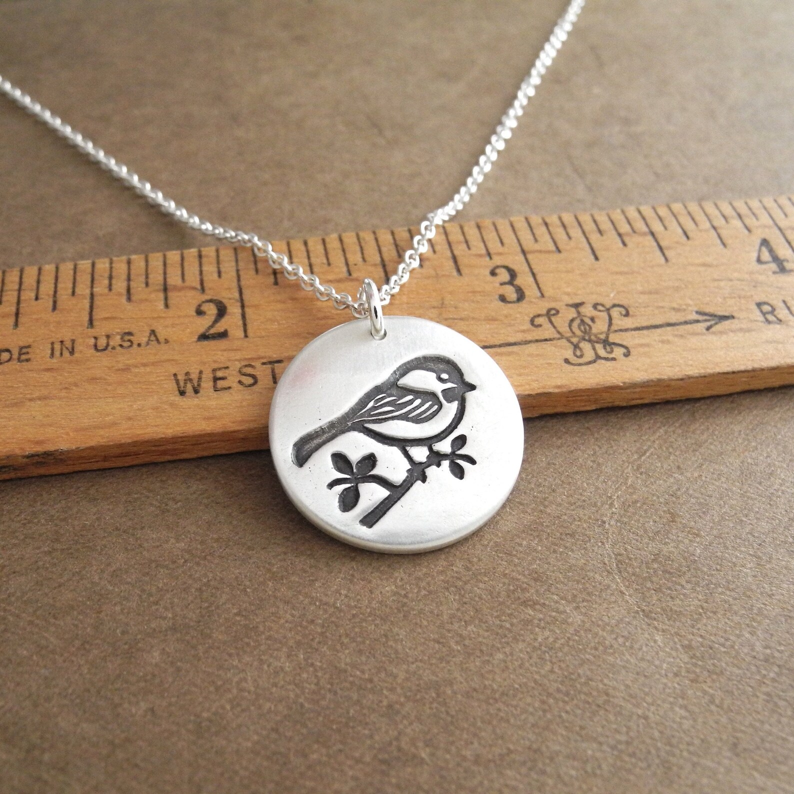 Personalized Chickadee Necklace, Chickadee Charm, Engraved Heart, Fine ...