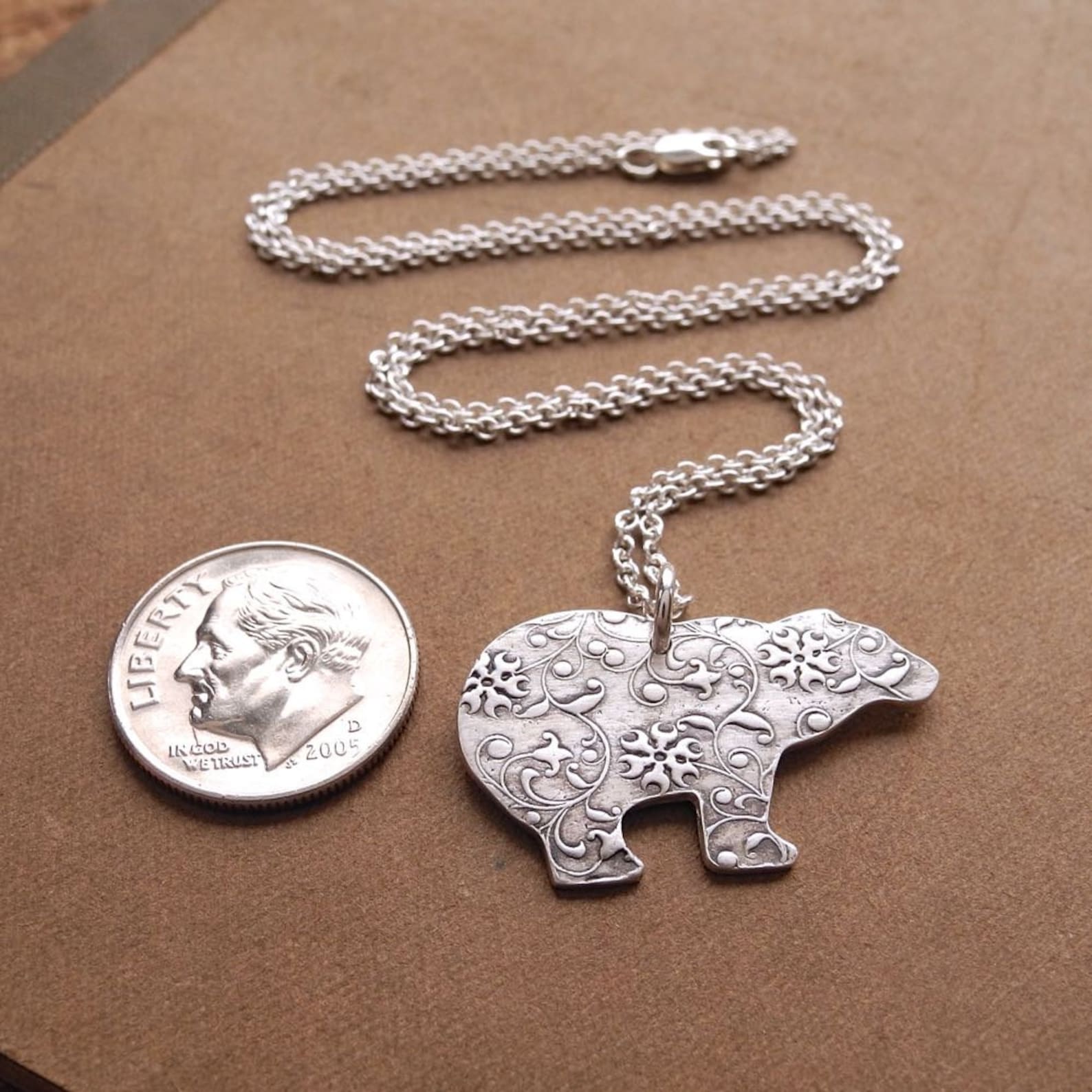 Silver Polar Bear Necklace Fine Silver Flowering Vine Polar - Etsy