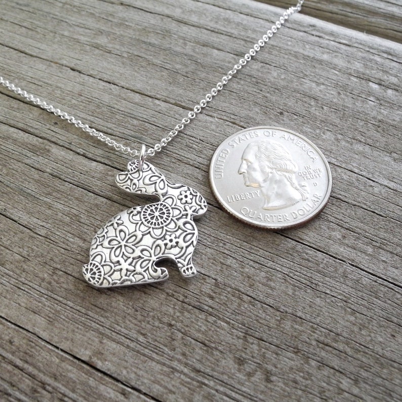 Rabbit Necklace Flowered Rabbit Bunny Necklace Fine Silver - Etsy