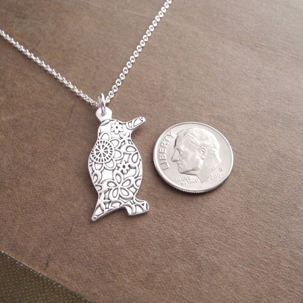 Penguin Necklace Flowered Penguin Fine Silver Sterling - Etsy