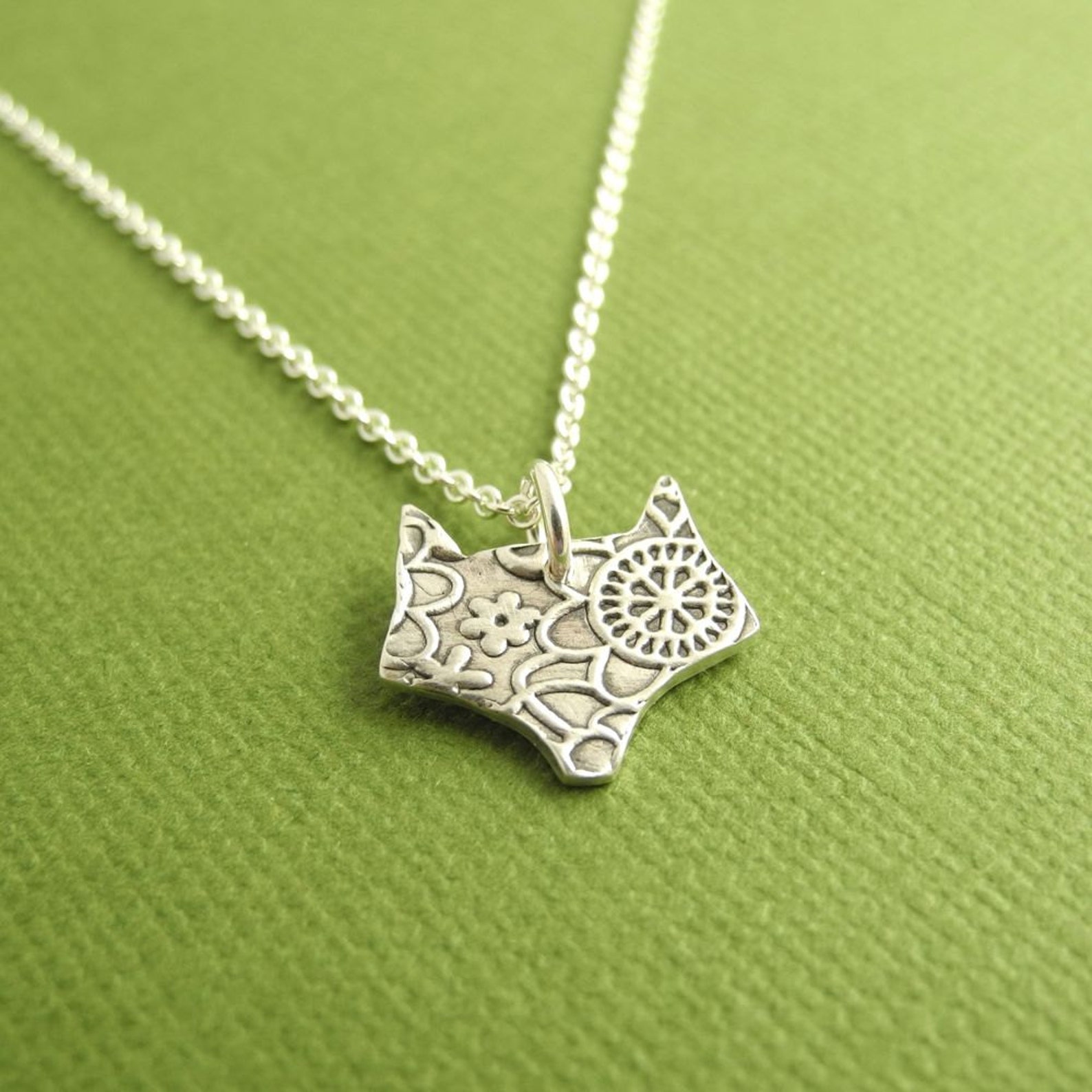 Tiny Fox Necklace Foxy Lady Flowered Fox Fine Silver - Etsy