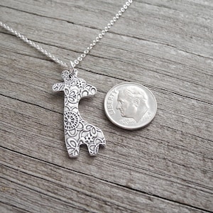 Large Giraffe Necklace, Fine Silver Flowered Giraffe, Sterling Silver ...