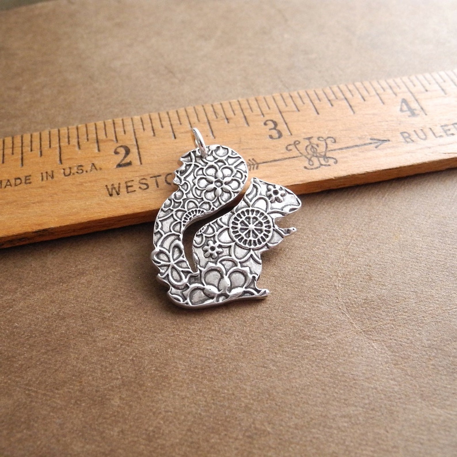 Squirrel Necklace Flowered Squirrel Pendant Fine Silver - Etsy