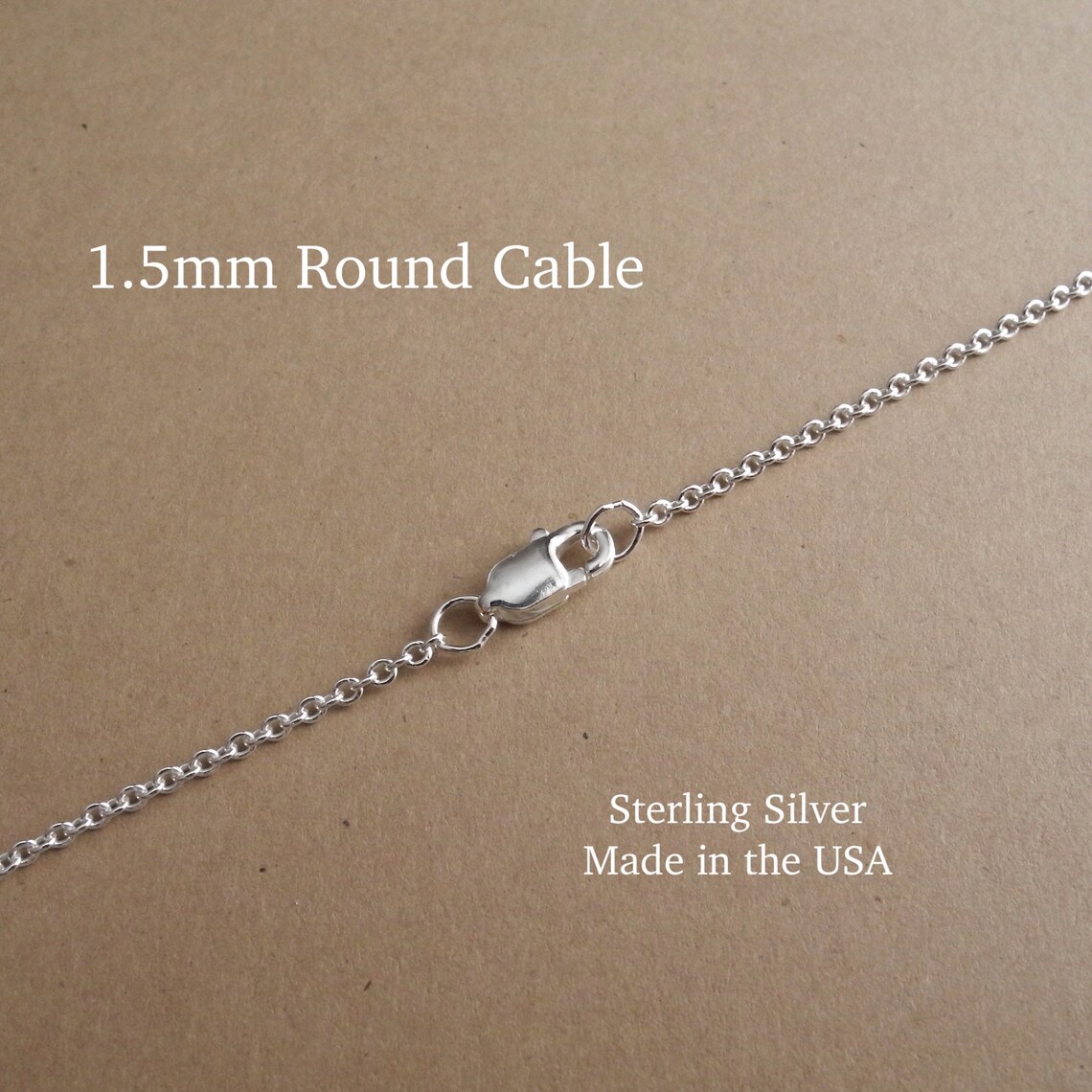 Sterling Silver Chain, Rounded Box, Round Cable, Adjustable Beveled ...