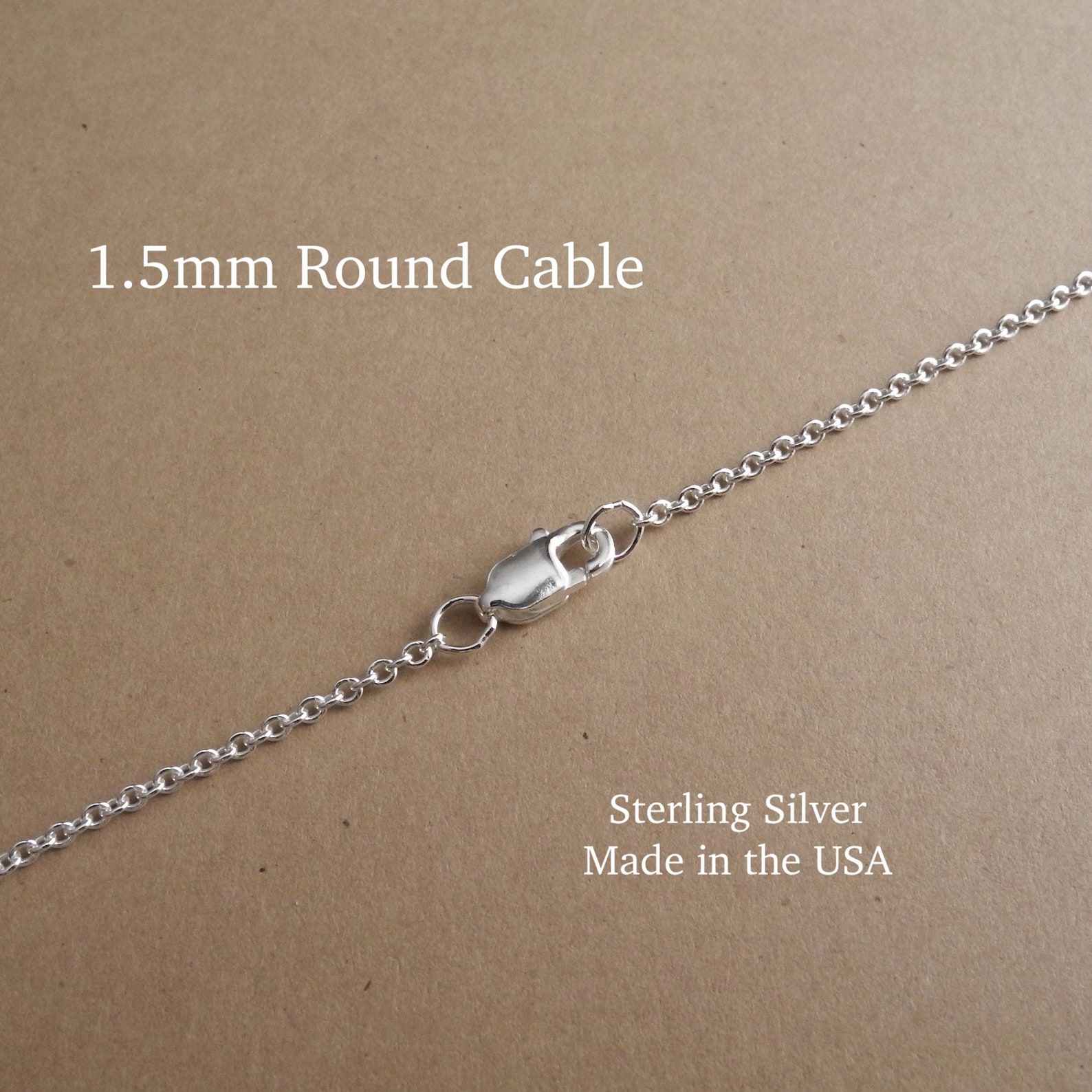 Sterling Silver Chain, Rounded Box, Round Cable, Adjustable Beveled ...