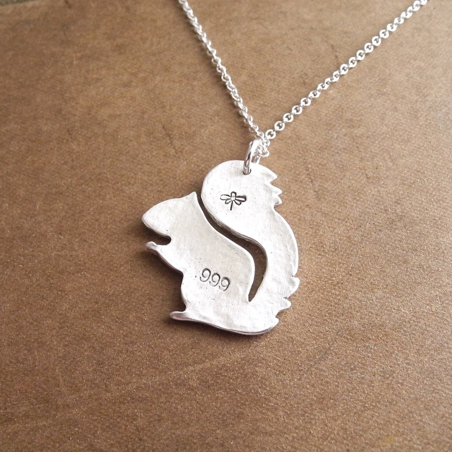 Squirrel Necklace Flowered Squirrel Pendant Fine Silver - Etsy