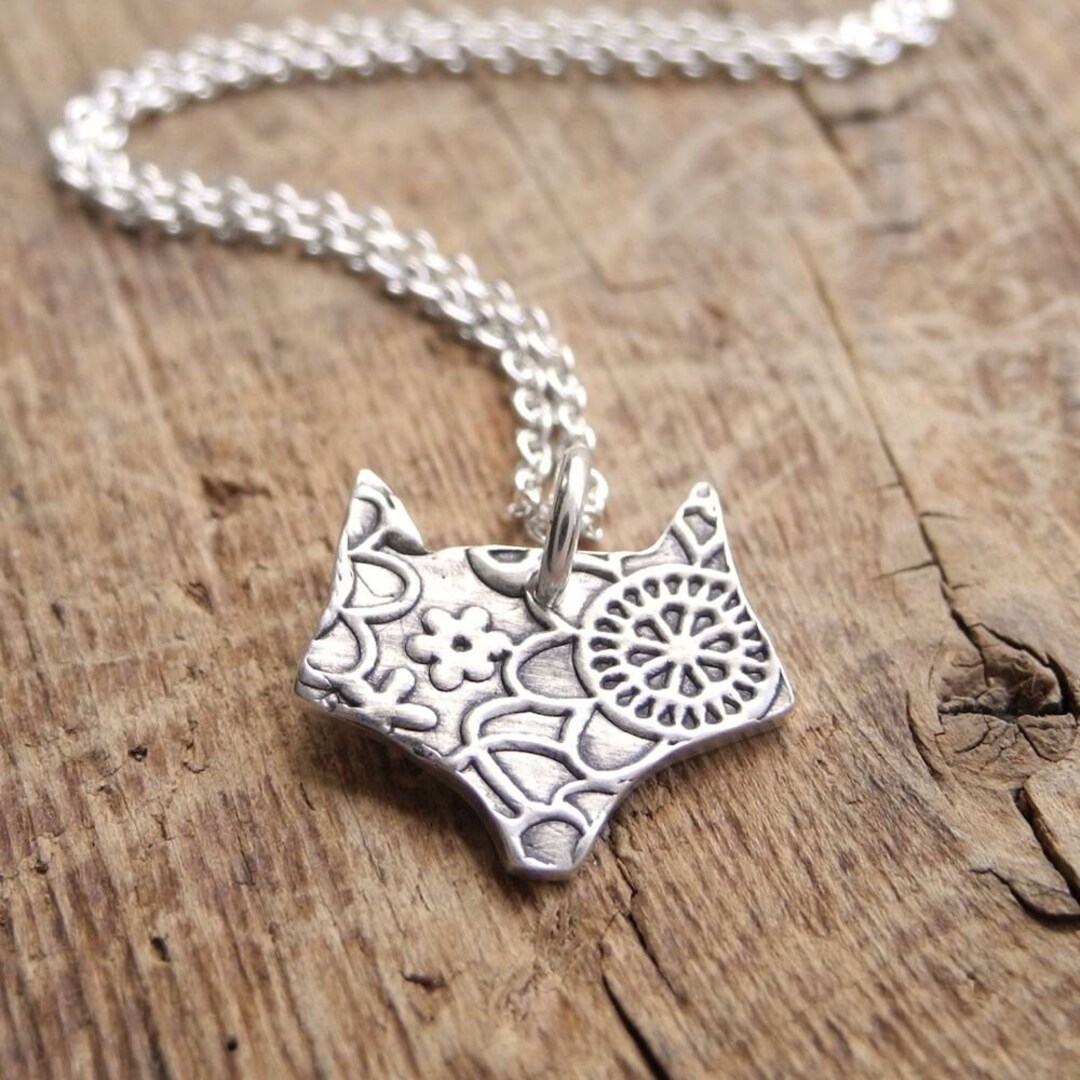 Tiny Fox Necklace, Foxy Lady, Flowered Fox, Fine Silver, Sterling ...
